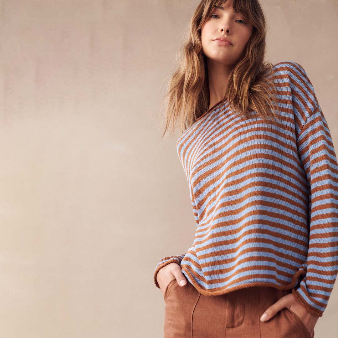Little Lies Rust & Blue Stripe Isa Spring Knit | BY SAN SEBASTIAN